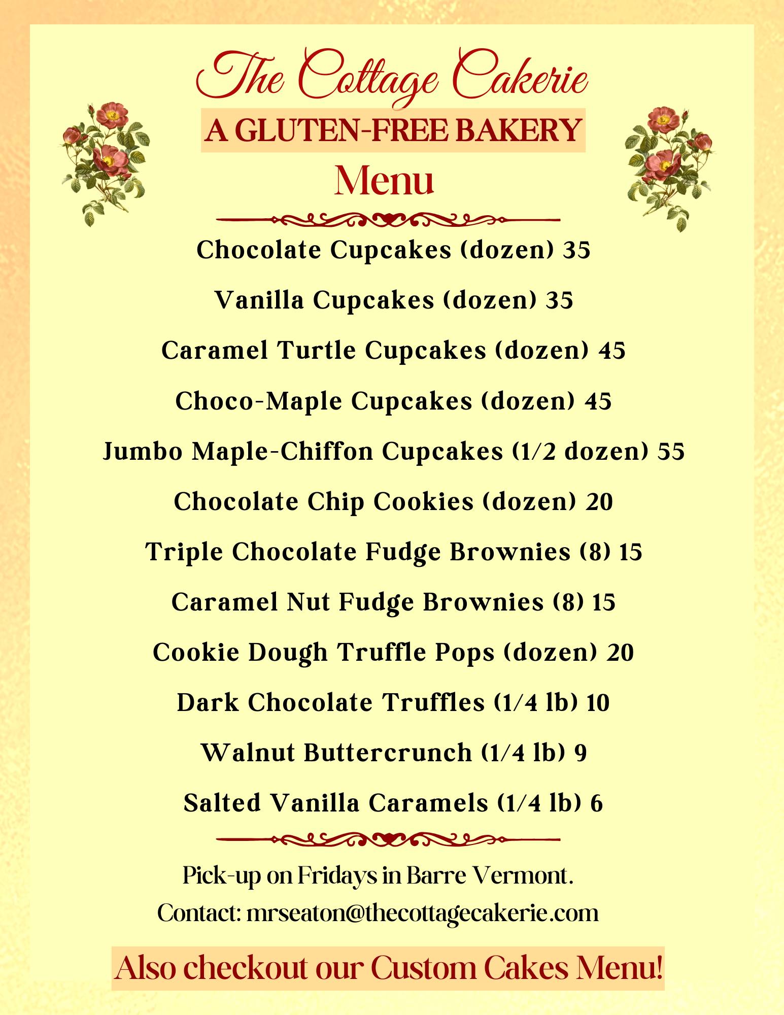 Weekly Menu – The Cottage Cakerie